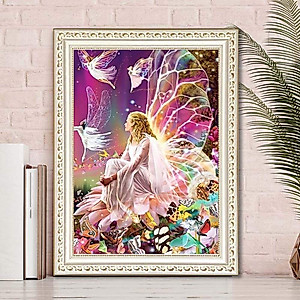 HADEEONG 5D Full Drill Diamond Painting Kit, DIY Round Diamond Rhinestone Painting Kits Painting Cross Stitch Embroidery Pictures Arts Craft for Home Wall Decor (15.7x11.8 Inch, Angel Girl)