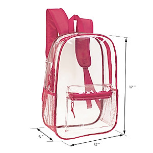 Moda West 17" Clear PVC Backpack, Pink - Heavy Duty Transparent Bookbag with Padded Shoulder Straps See Thru