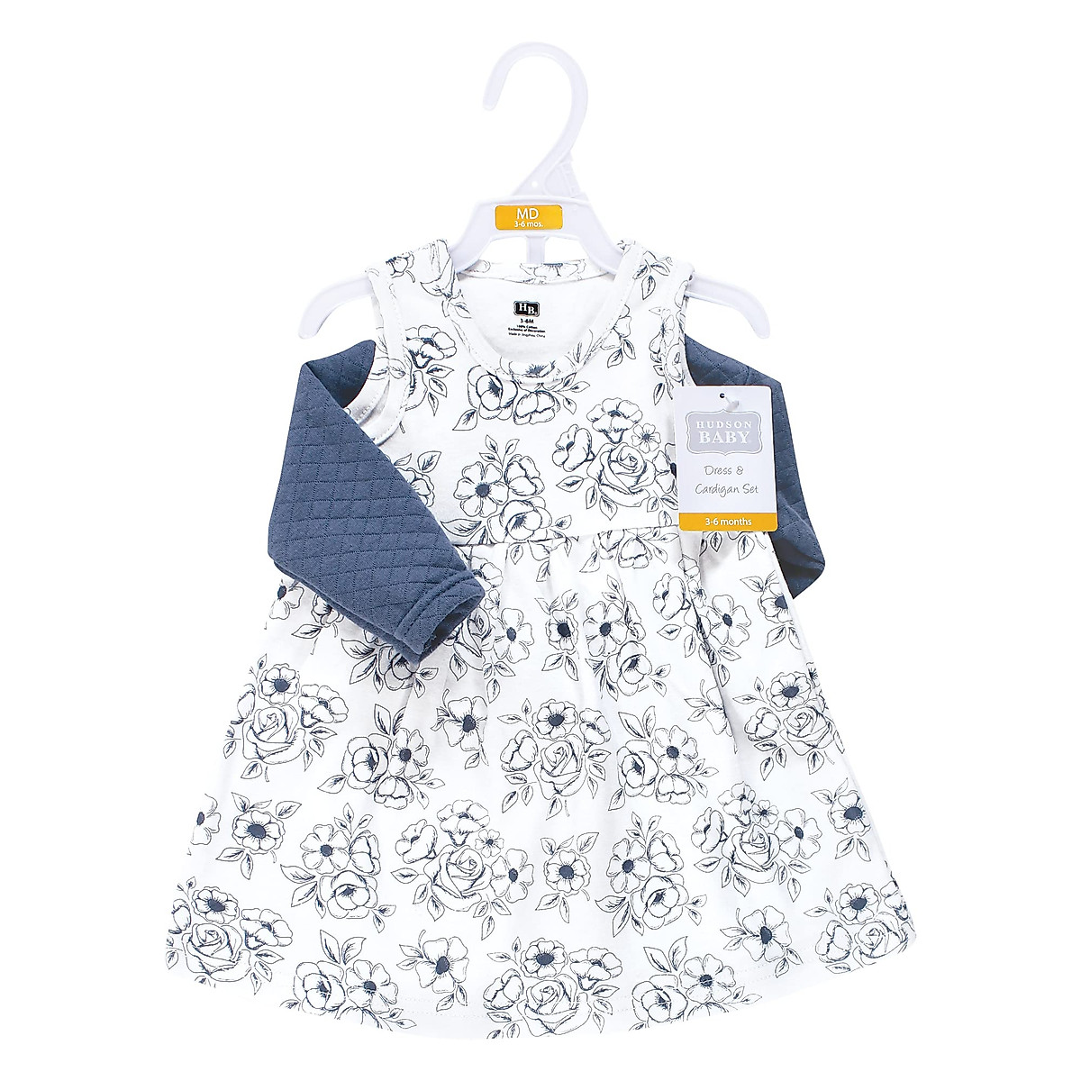 Hudson Baby Baby Girls' Quilted Cardigan and Dress, Blue Toile, 5 Toddler