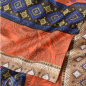 Bohemian Duvet Cover Striped Ethnic Boho Reversible Southwestern 400TC Cotton King Size Bedding 3pc Set Navy White Orange Modern Geo Aztec Print (Queen)