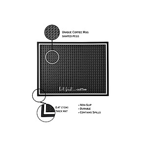 URBN Premium Thick Non-Slip"But First Coffee" Rubber Spill Mat for Countertop or Kitchen Bars, 18in x 14in x 0.4in - Black