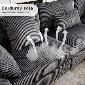 ATUMON 112" Oversized Corduroy Modular Sectional Sofa,L-Shaped Corner Couch with Detachable Cushion and 5 Throw Pillow,Deep Seat Comfy Upholstered Sofa (Dark Grey, 112" 5 Seater)