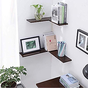 PIBM Stylish Simplicity Shelf Wall Mounted Floating Rack Shelves Oak Angle Frame Waterproof Multifunction Living Room Bearing Strong,2 Colours,2 Sizes, Black Walnut , 60x15cm