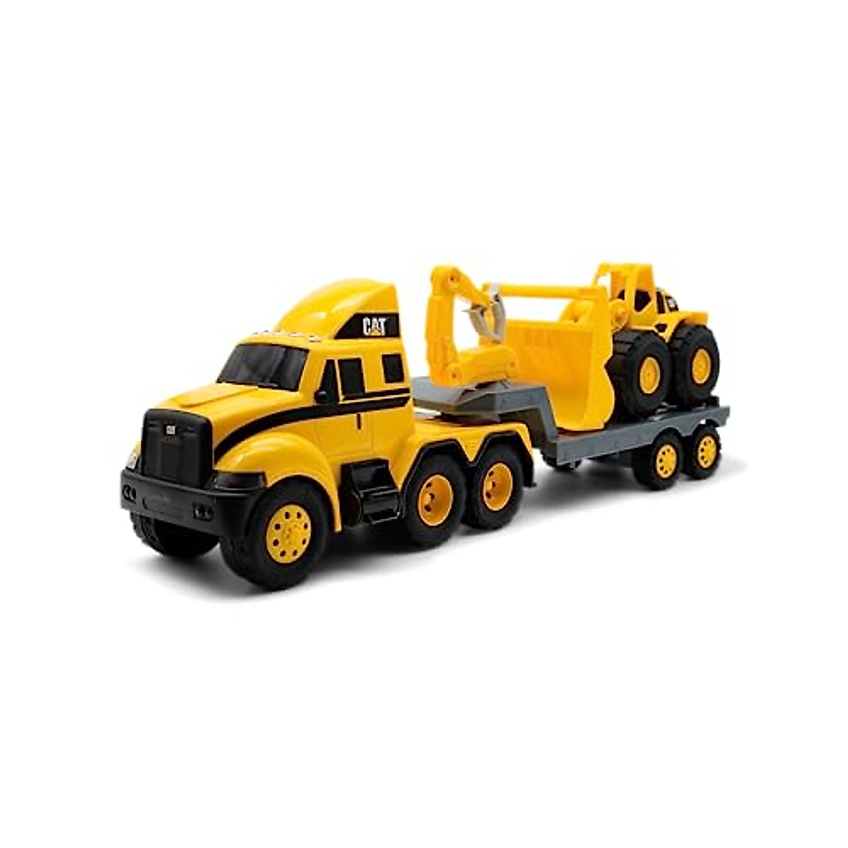 CAT Construction Toys, Heavy Mover, Semi Truck and Trailer with Mini Crew Front Loader, Lights and Sounds, Ages 3 and up