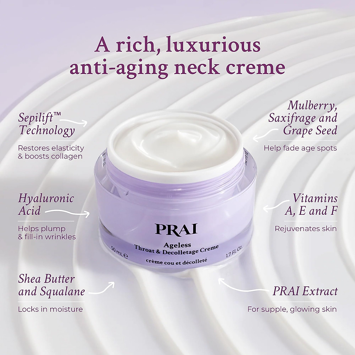 PRAI Neck Creme for Tightening & Firming Beauty | Neck Firming Cream That Boosts Elasticity | Cruelty & Paraben-Free Vegan Neck Tightening Cream | Neck and Chest Firming Cream With Hyaluronic Acid