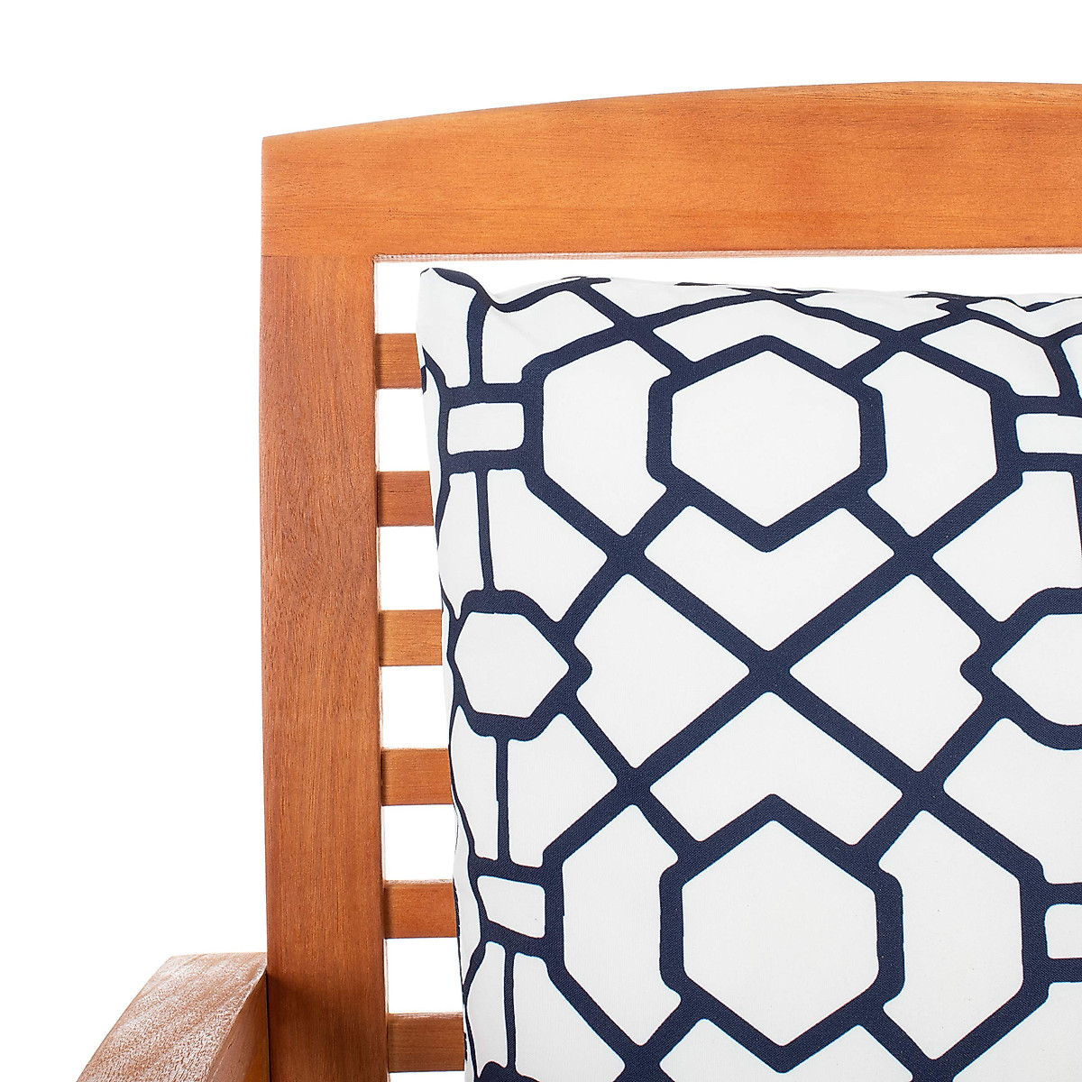 SAFAVIEH Outdoor Collection Pate Natural/ Navy Cushions/ Geometric Pattern Pillows 3-Piece Bar Table Bistro Set