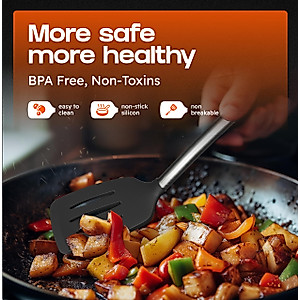 BakeRoyal Silicone Spatula Set - Turner Spatulas Silicone Heat Resistant 600°F - Slotted & Solid Silicone Spatulas for Cooking Fish, Eggs, Pancakes Flipper – Silicone Cooking Utensils Set – Black