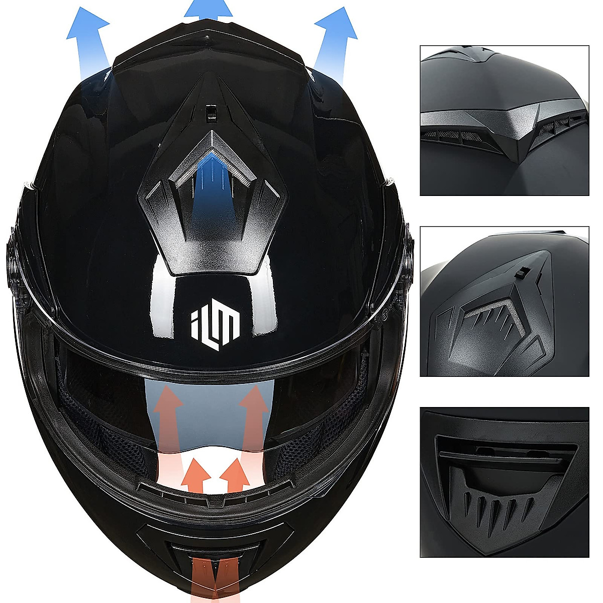 ILM Motorcycle Helmets for Adults Dual Visor Enlarged Air Vents Modular Full Face Cascos para Motos Men Women DOT Model DP998(Gloss Black, Medium)