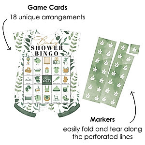 Big Dot of Happiness Boho Botanical Baby - Picture Bingo Cards and Markers - Baby Shower Games - Baby Bingo Games - Greenery Baby Shower Shaped Bingo Game - Set of 18