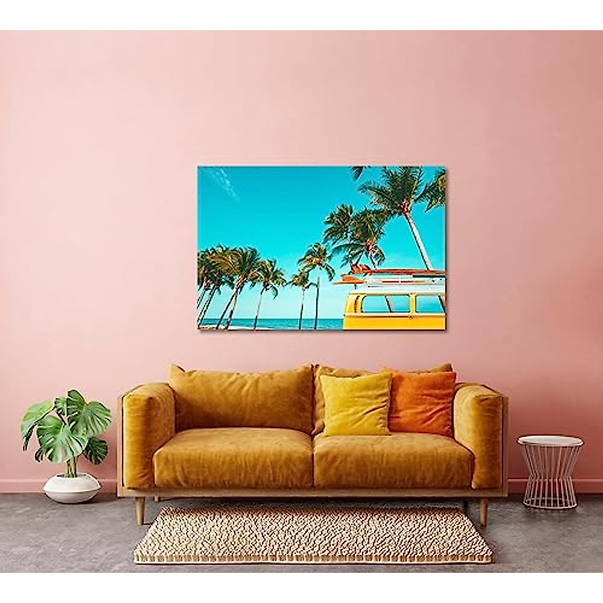 Vintage Car With Surfboard on the Roof Canvas Print 3 Panels / 36x24 inches