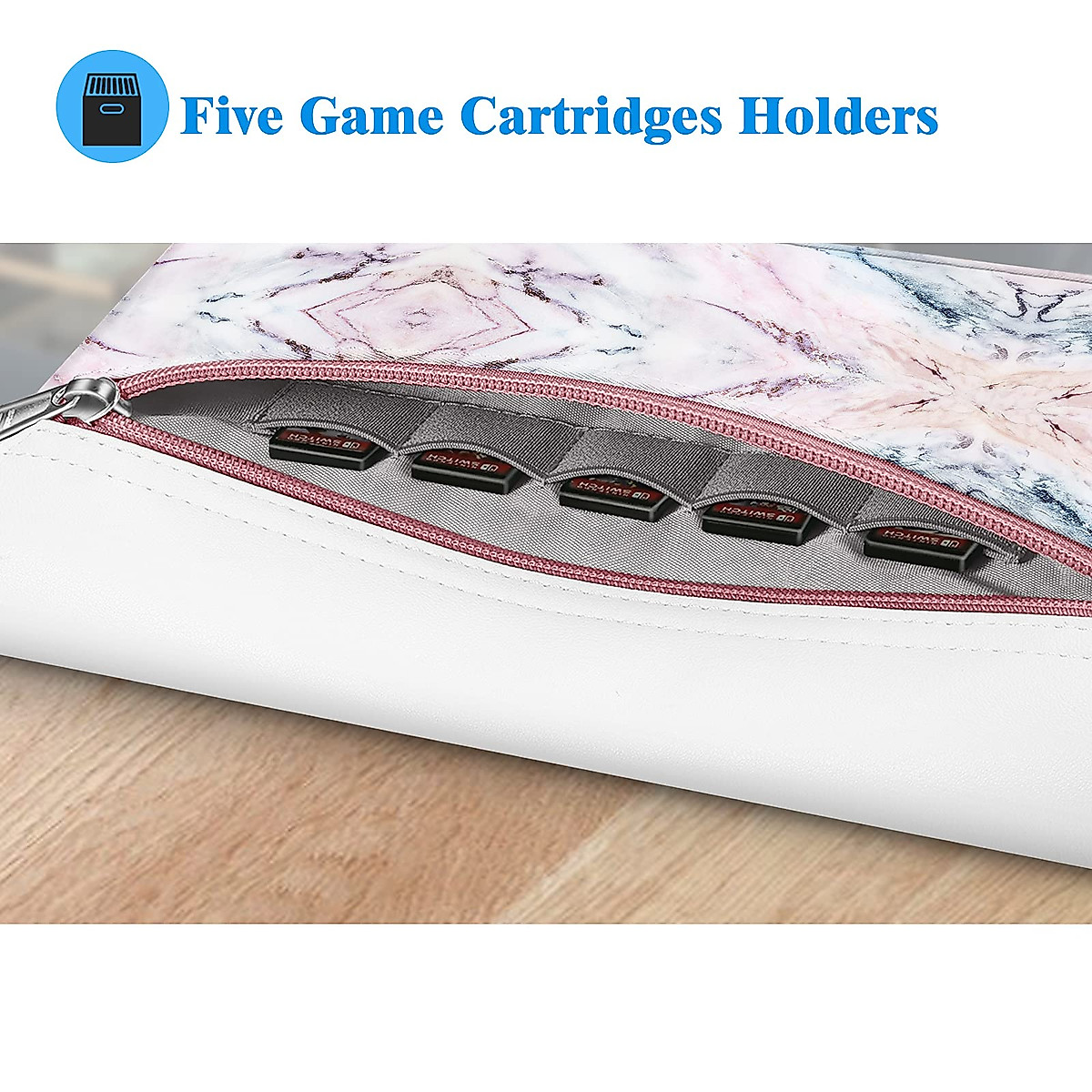 Fintie Carrying Case for Nintendo Switch OLED Model 7.0"/Switch 6.2" - Portable Travel Bag Protective Sleeve Pouch with Game Card Slots & Large Pocket for Switch and Accessories, Marble Pink