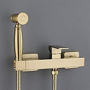 MINJING Hand Held Bidet Sprayer for Toilet, Solid Brass Warm Water Bidet Faucet, Single Handle Wall Mount Bidet Sprayer, Brushed Gold
