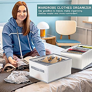 Tepnology Brands Clothes Organizer Set - Foldable Closet Storage Box for Shirts, Jeans, Socks, Sweaters - Waterproof PVC Nylon Organization Containers with 6 & 9 Grids, Handles & PP Board - Set of 2