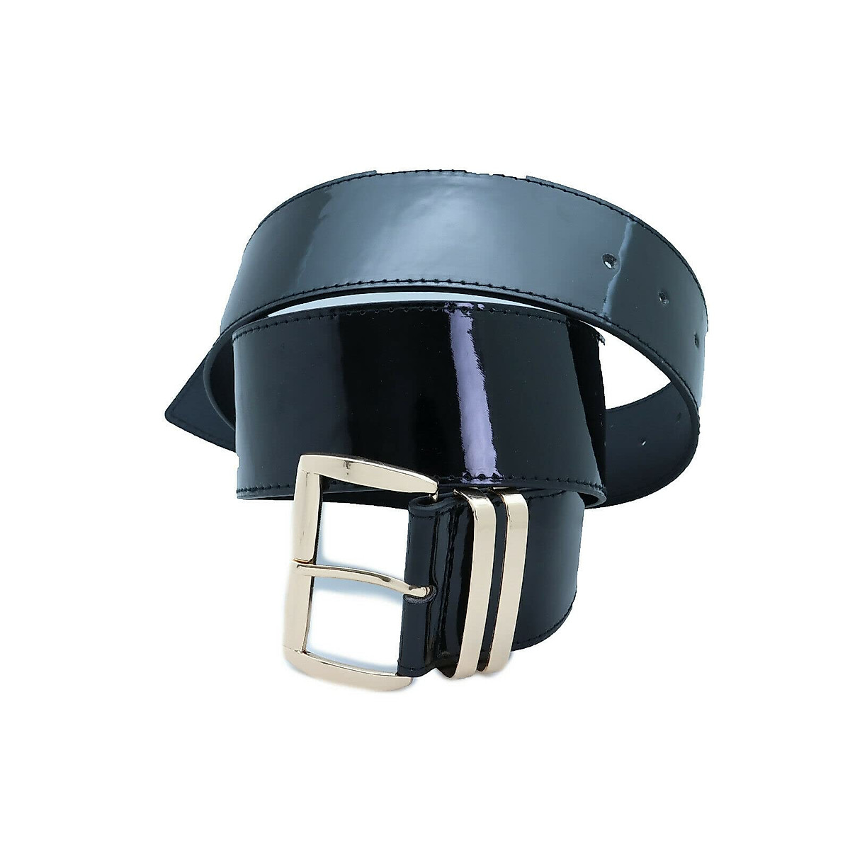 TFJ Women Fashion Wide Belt Faux Leather Metal Buckle Plus Size L XL (Black - patent faux leather)