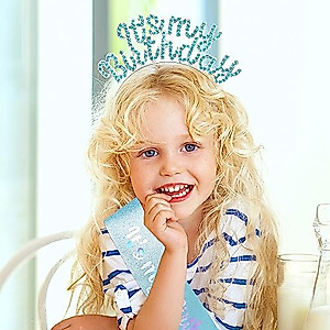 Araluky Blue Happy Birthday Crowns for Women IT'S MY BIRTHDAY Alloy Headband with Its My Birthday Sash and Tiara for Women Birthday Headband Tiaras for Women Girls Parties Favors Costume Birthday Gift