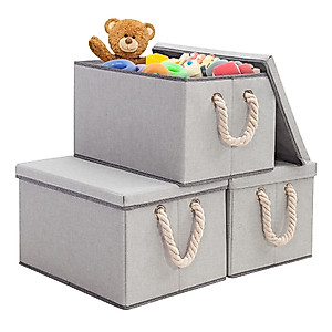 STORAGEIDEAS 36L JUMBO Foldable Storage Bins With Lids, Decorative Storage Cubes for Organizing with Handles, Collapsible Study Organizers and Storage Baskets for Shleves,Closet,Cloth,Toys,3 Pack,Gray