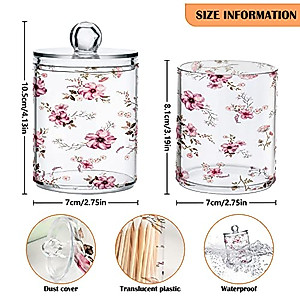 Kigai 2PCS Pink Flowers Qtip Holder Dispenser with Lids - 14 oz Bathroom Storage Organizer Set, Clear Apothecary Jars Food Storage Containers, for Tea, Coffee, Cotton Ball, Floss