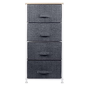 Simplify 4 Tier Vertical Storage Chest | Dresser | Nightstand | Fabric Drawers | Sturdy Steel Frame | Organizer | Bedroom | Closet | Easy to Assemble | Grey