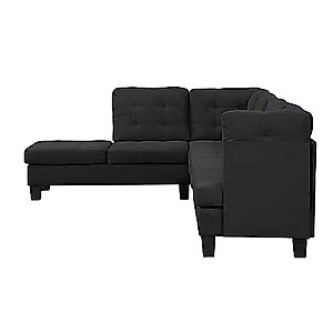 Casa Andrea Milano Modern Sectional Sofa L Shaped Couch with Reversible Chaise, Large Living Room Furniture, Black