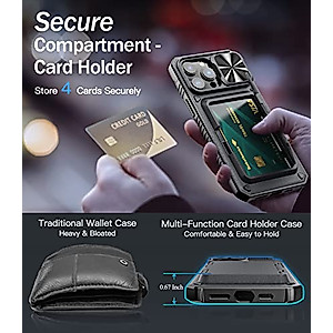 Vihibii for iPhone 14 Pro Max Case, Wallet Case with Card Holder (Storage 4 Cards), Slide Camera Cover & Kickstand [Military Grade Drop Protection] Phone Case 6.7" (2022), Black