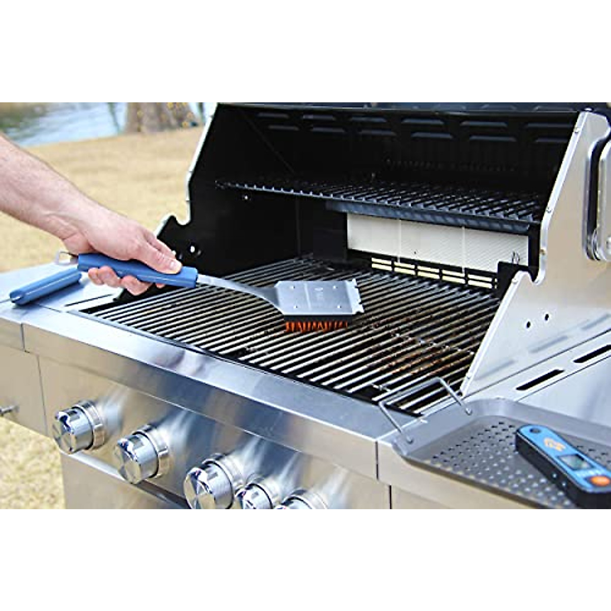 Ignite Stainless Steel Cool Grill Brush | Durable & Effective with Safe Nylon Grill Bristles | No Risk of Broken Wire bristles | Safe for Porcelain, Ceramic, Steel, & Iron Grates | Best Grill Cleaner