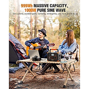 Portable Power Station 1000W, GRECELL 999Wh Solar Powered Generator with 110V AC Outlet, PD 60W Fast Charging Backup Lithium Battery Pack Power Supply for Outdoor Home Camping Travel Emergency RV Van