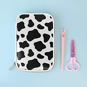 Bardic Pen Pencil Case Black White Cow Print Makeup Brush Bag Travel Organizer Cosmetic Pouch Passport Holder for Men Women