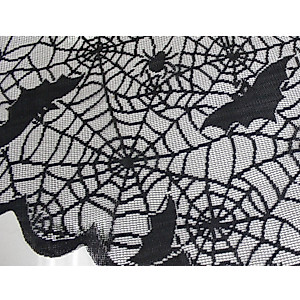 Tonfant Black Lace Tablecloth Round Overlay with Spider Web and Mat for Halloween Party,Easter,Fireplace and Mantle Cover Decoration (Round 70", Black)