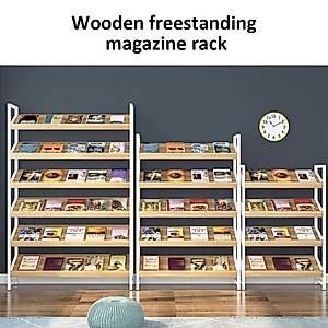Nuipesn Wooden Storage Bookshelf, Newspaper Magazine Holders Rack Floor-Standing,6 Tier Bookshelf - Modern Book Shelf Display for Home Office (Teak+Black,47.24" L)