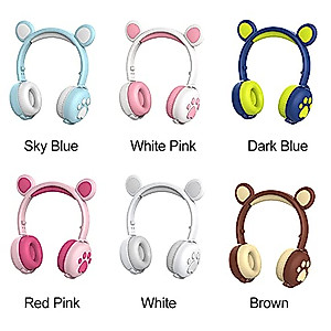 Dengofng Bear Ear Headphones ABS Noise Cancelling Bear Shaped Over Ear LED Light Up Bluetooth Headphone Cute Bear Ear Wired Girls Headphones