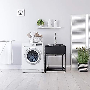 Transolid TFH-2522-MB 25 in. x 22 in. x 34.3 in. Stainless Steel Laundry Sink with Wash Stand in Matte Black