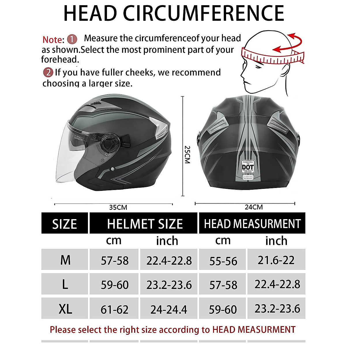 Motorcycle Helmet,Adult Open-face Motorbike Helmet Double Visor 3/4 Open Face Sun Shield Scooter Street Dirt Bike Helmet DOT Approved (X-Large, RED)