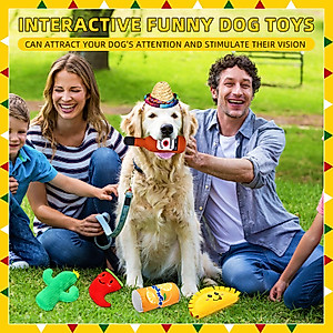 Glimin 9 Pcs Mexican Squeak Plush Toys 8 Stuffed Chew Toys 1 Dog Sombrero Hat Funny Stuffed Chew Toys Interactive Funny Dog Toys with Squeaker for Small and Medium Dog Mexican Party Decoration