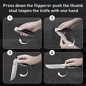 VicShark Pocket Knife, Hunting knives knives for men D2 Steel Blade Ebony Handle EDC Knife with Pocket Sharp Camping Survival Hiking Knives With Keychain