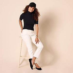 Amazon Essentials Women's Cotton Modal Draped Puff Sleeve Turtleneck, Black, Large