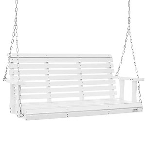 VEVOR Wooden Porch Swing 4.5 ft, Patio Bench Swing for Courtyard & Garden, Upgraded 880 lbs Strong Load Capacity, Heavy Duty Swing Chair Bench with Hanging Chains for Outdoors, White