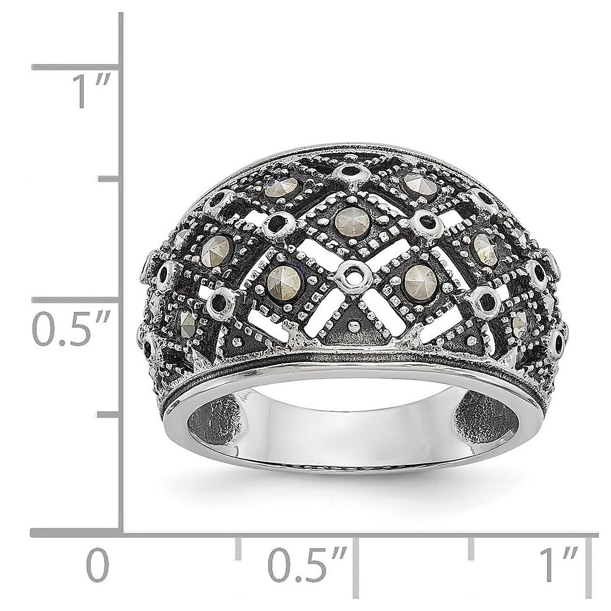 Stainless Steel Polished and Marcasite Ring Size 8 Jewelry for Women