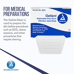 Dynarex Gallant Disposable Prep Razors, Used before ECG and other Procedures, Disposable Razors with Open Design, Ergonomic Surgical Prep Razors, 1 Box of 50 Razors