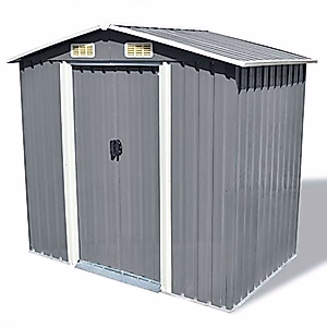 Festnight Garden Storage Shed with 4 Vents Metal Steel Double Sliding Doors Outdoor Tood Storage Shed Patio Lawn Care Equipment Pool Supplies Organizer Gray 80.3 x 52 x 73.2 Inches (W x D x H)