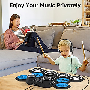 Electric Drum Set, 9 Drums Portable Practice Pad, Electronic Drum Kit with Built in Speakers, Drum Sticks, Headphone Out Jack, Christmas Birthday Gifts for Kids/Adults