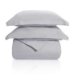 Superior 100% Cotton, 300 Thread Count Wrinkle Free, Easy Care 2 Piece Twin Duvet Cover Set, Light Grey