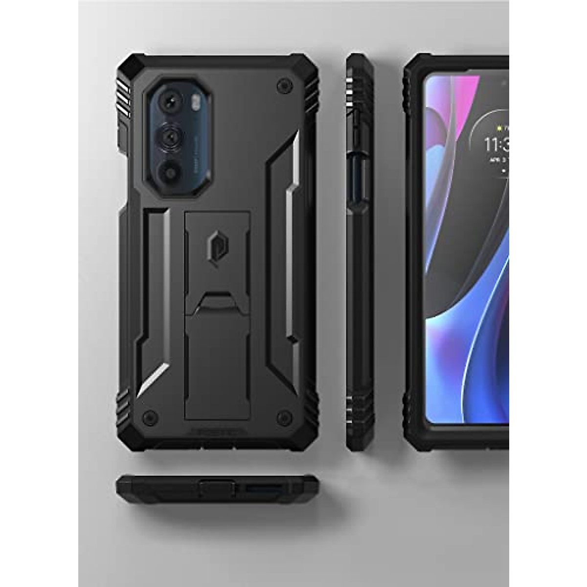 Poetic Revolution Case for Moto Edge Plus 5G 6.7" (2022) / Edge+ 5G UW (2022), Model # XT2201, Full-Body Rugged Shockproof Protective Cover with Kickstand and Built-in-Screen Protector, Black