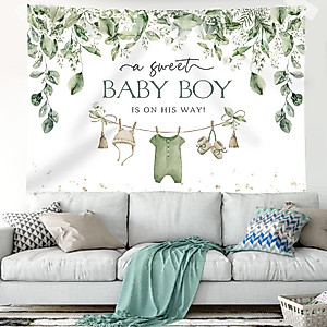Rsuuinu Baby Shower Backdrop for Boys Greenery A Sweet Baby Boy is On The Way Photography Background Newborn Kids Boy Green Leaves Baby Shower Party Decorations Banner Supplies Photo Booth Props 7x5ft