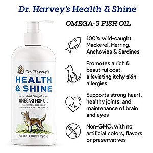 Dr. Harvey's Health & Shine Omega 3 Fish Oil for Dogs from Wild Caught Mackerel, Herring, Anchovies and Sardines - Supports Beautiful Fur, Strong Joints and Itchy Allergy Relief (16 FL OZ)