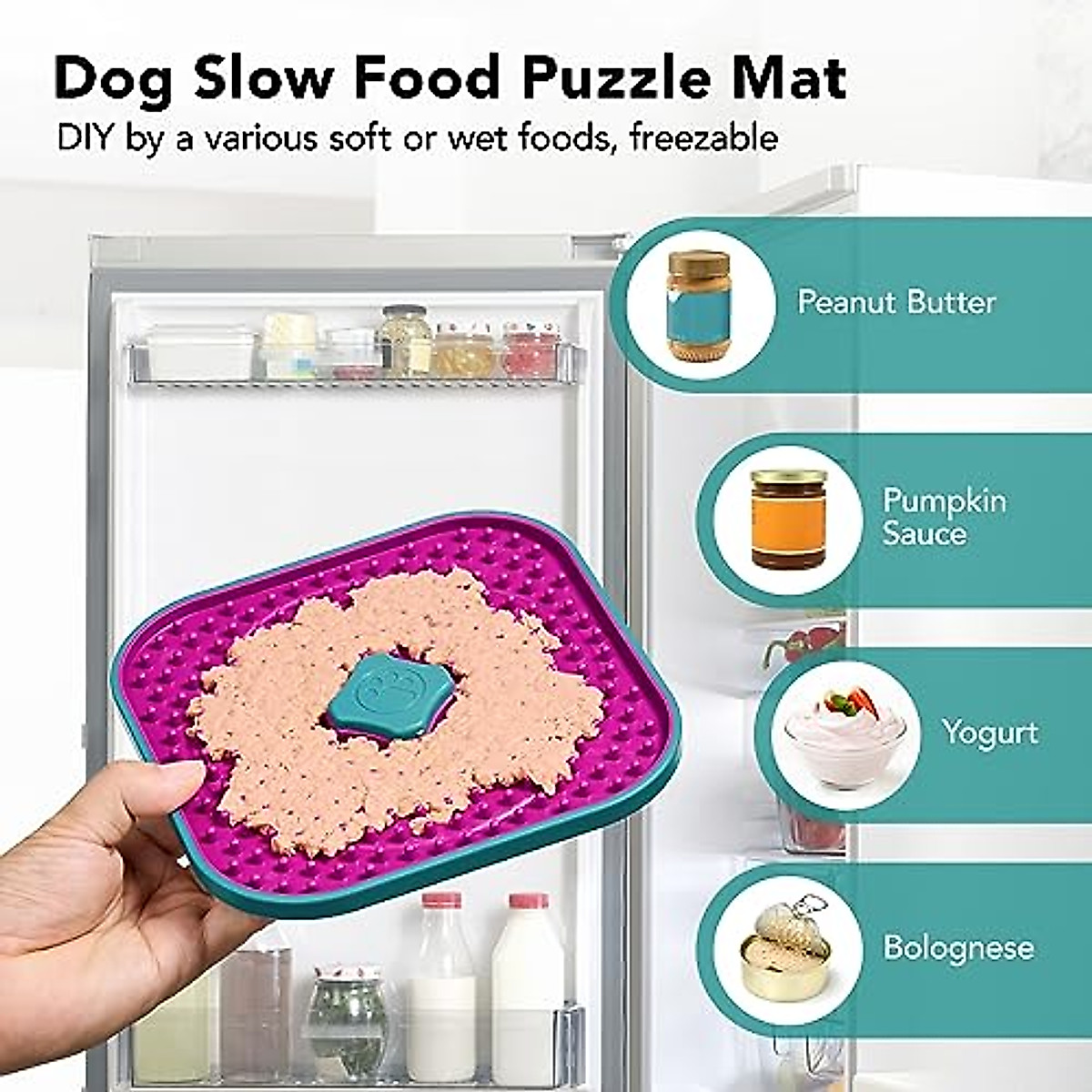 Wigglo Licking Mat for Dogs Cats Crate - Large 7.1" Pet Slow Feeder Mat for Treats Boredom & Anxiety - Safe Durable Dog Lick Pad for Small Medium Large Dogs Training, Freezable