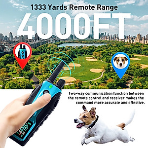 Nikketta Dog Shock Collar with Flashing Light for Night Walks,Dog Training Collar with Adjustable Pitch Beep,Vibration,Shock and Keypad Lock,Dog Training Collar with Remote 4000FT,Cyan-Blue
