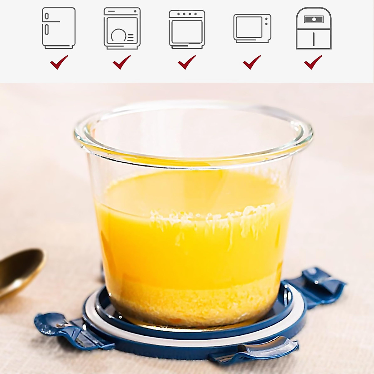 binsakao Glass Food Storage Containers, 21 oz Glass Soup Containers with Lids, Meal Prep Container Glass Bowls, Freezer, Microwave and Dishwasher Safe - Pack of 4 (Clear)