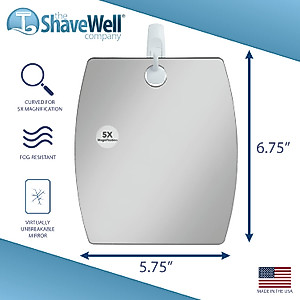 The Shave Well Company Magnifying Anti-Fog Shaving Mirror | Fogless Bathroom Handheld Mirror for Men and Women | Hanging Shower Mirror Includes Long-Lasting Removable Adhesive Hook