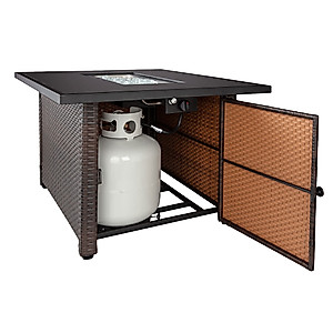 Endless Summer 44" x 32" Rectangular 40,000 BTU Liquid Propane Gas Outdoor Fire Pit Table with White Fire Glass, Center Insert and Cover, Brown/Black