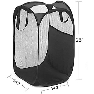 BENJUNC 2 laundry baskets, pop-up laundry baskets, foldable mesh laundry baskets (each with 2 reinforced handles), black + blue…